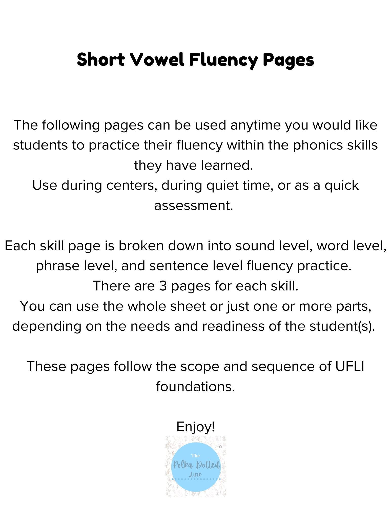 Short Vowel Fluency Pack - Etsy