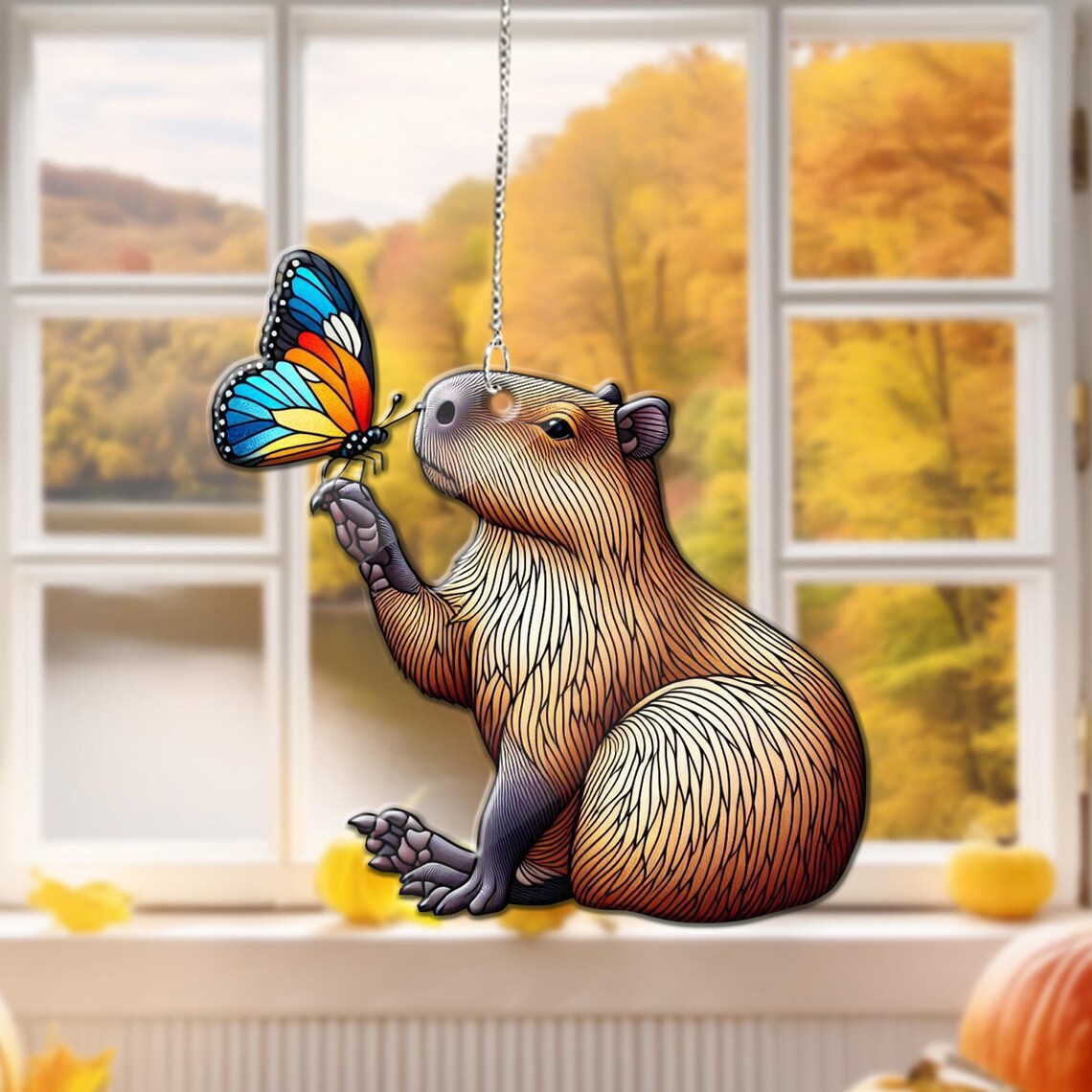 Capybara and Butterfly ACRYLIC Window Hanging, Funny Capybara Decor ...