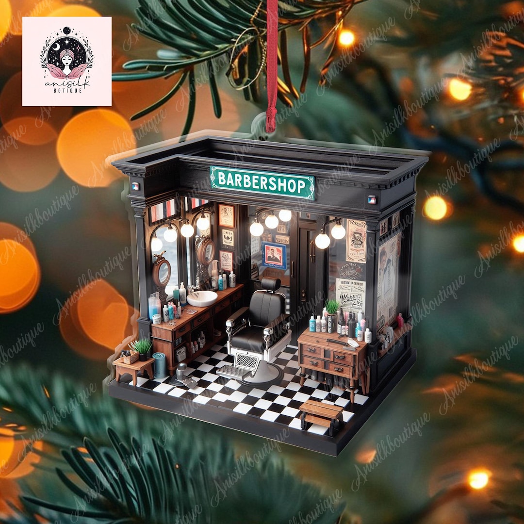 Personalized Barber Shop 2D FLAT Christmas Ornament, Custom Barber ...