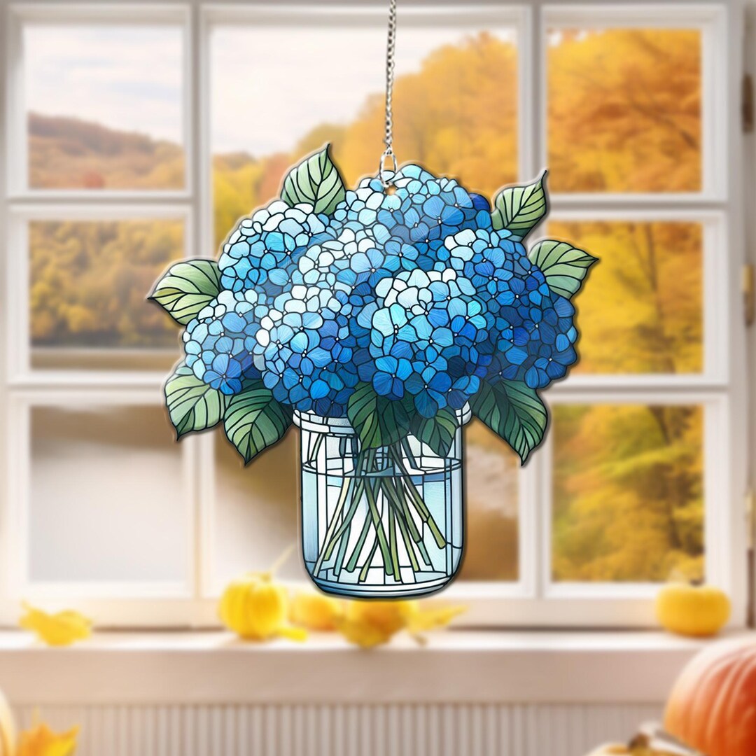 Blue Flower Hydrangea Acrylic Window Hanging, Hydrangea Home Decor ...