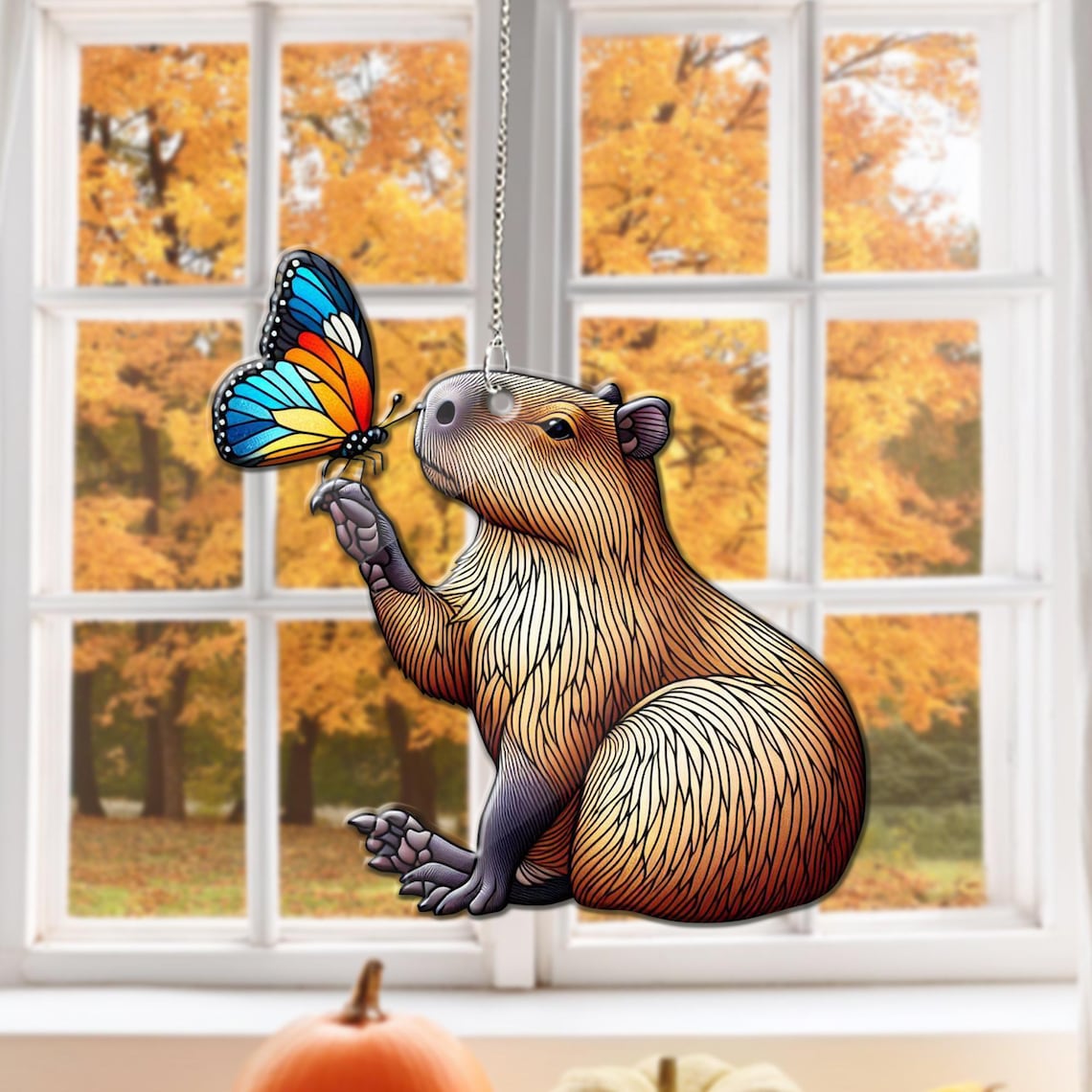 Capybara and Butterfly ACRYLIC Window Hanging, Funny Capybara Decor ...