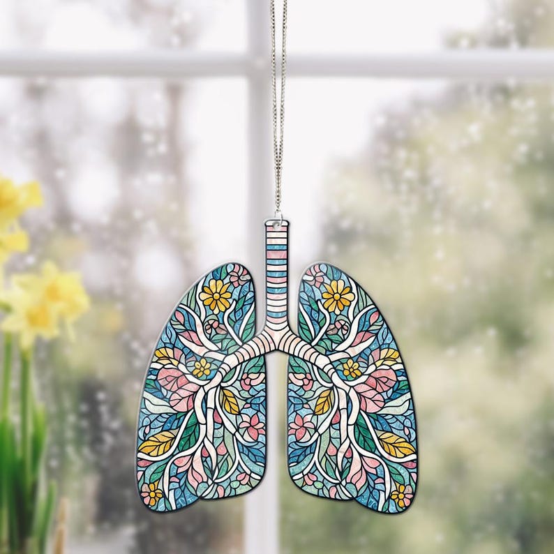 Flowers Lung Window Decor, Anatomy Floral Acrylic Window Hanging Art ...