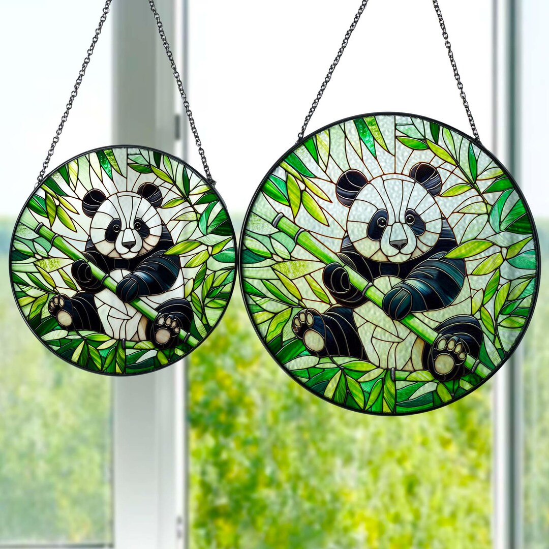 Panda GLASS, Panda Suncatcher, Wall Art Decoration, Panda Ornament ...