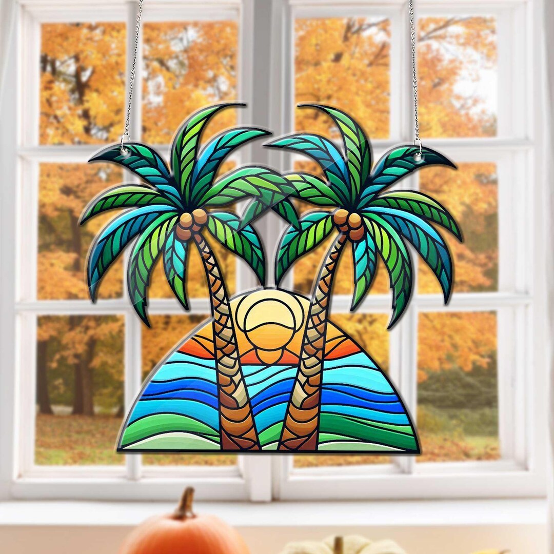 Palm Tree ACRYLIC Window Hanging, Palm Tree Decor, Tree Window Hanging ...