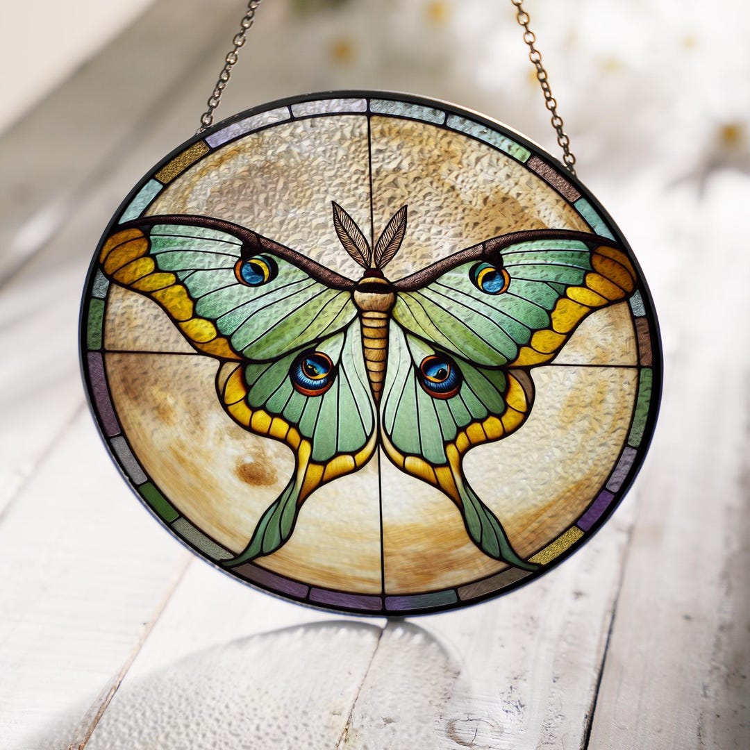 GLASS Luna Moth Glass Suncatcher, Butterfly Window Hangings for Garden ...