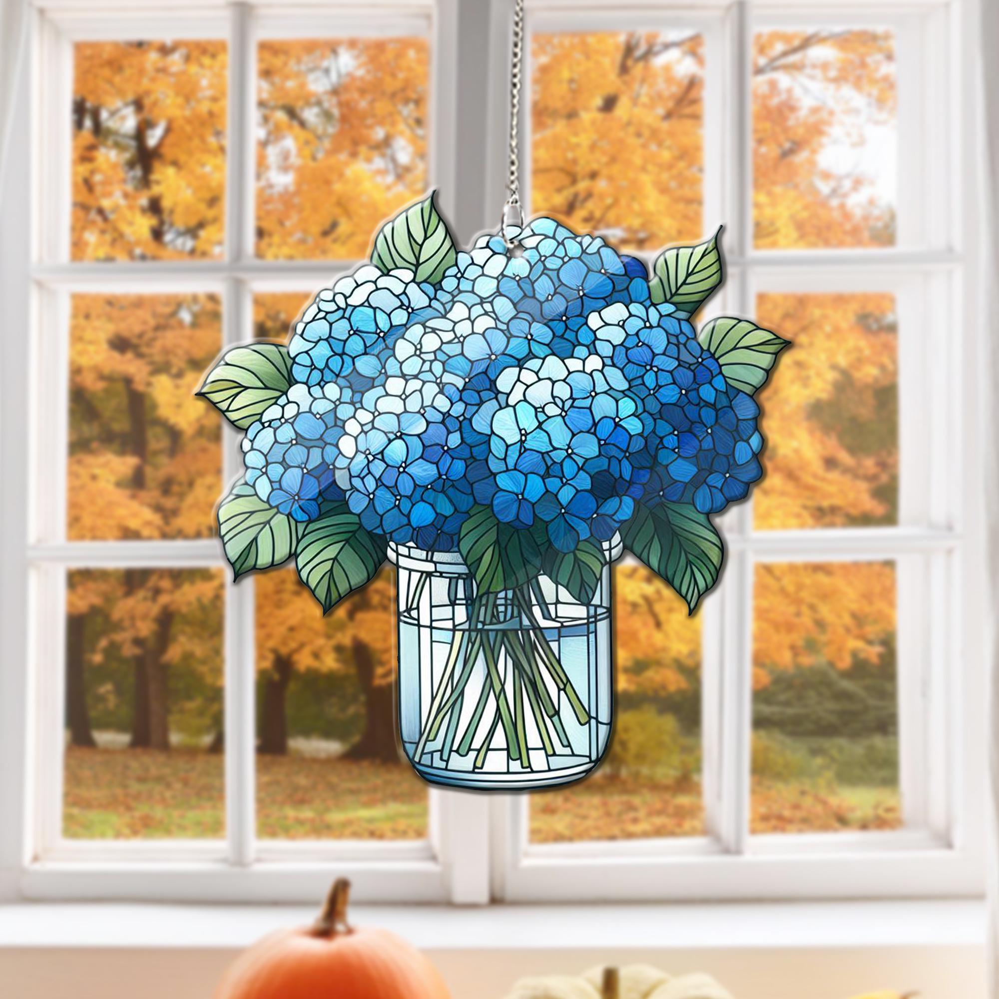 Blue Flower Hydrangea Acrylic Window Hanging, Hydrangea Home Decor ...