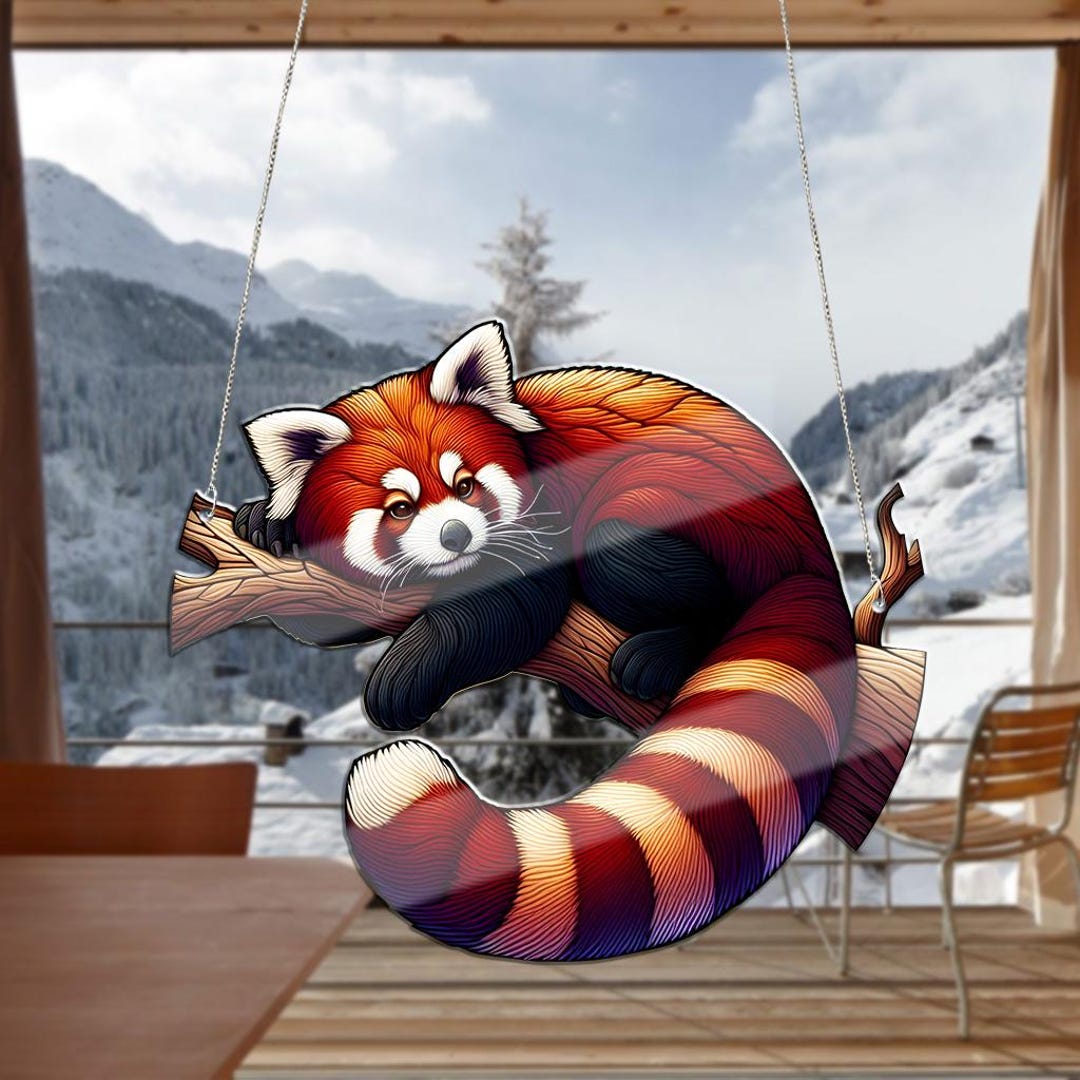 Kute Red Panda Resting on Tree Branch ACRYLIC Window Hanging, Red Panda ...