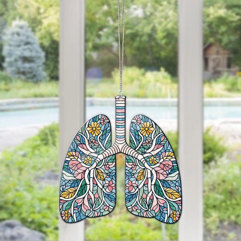 Flowers Lung Window Decor, Anatomy Floral Acrylic Window Hanging Art ...