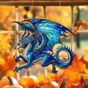 Blue Dragon Window Decor, Mythical Creature Acrylic Window Hanging Art ...