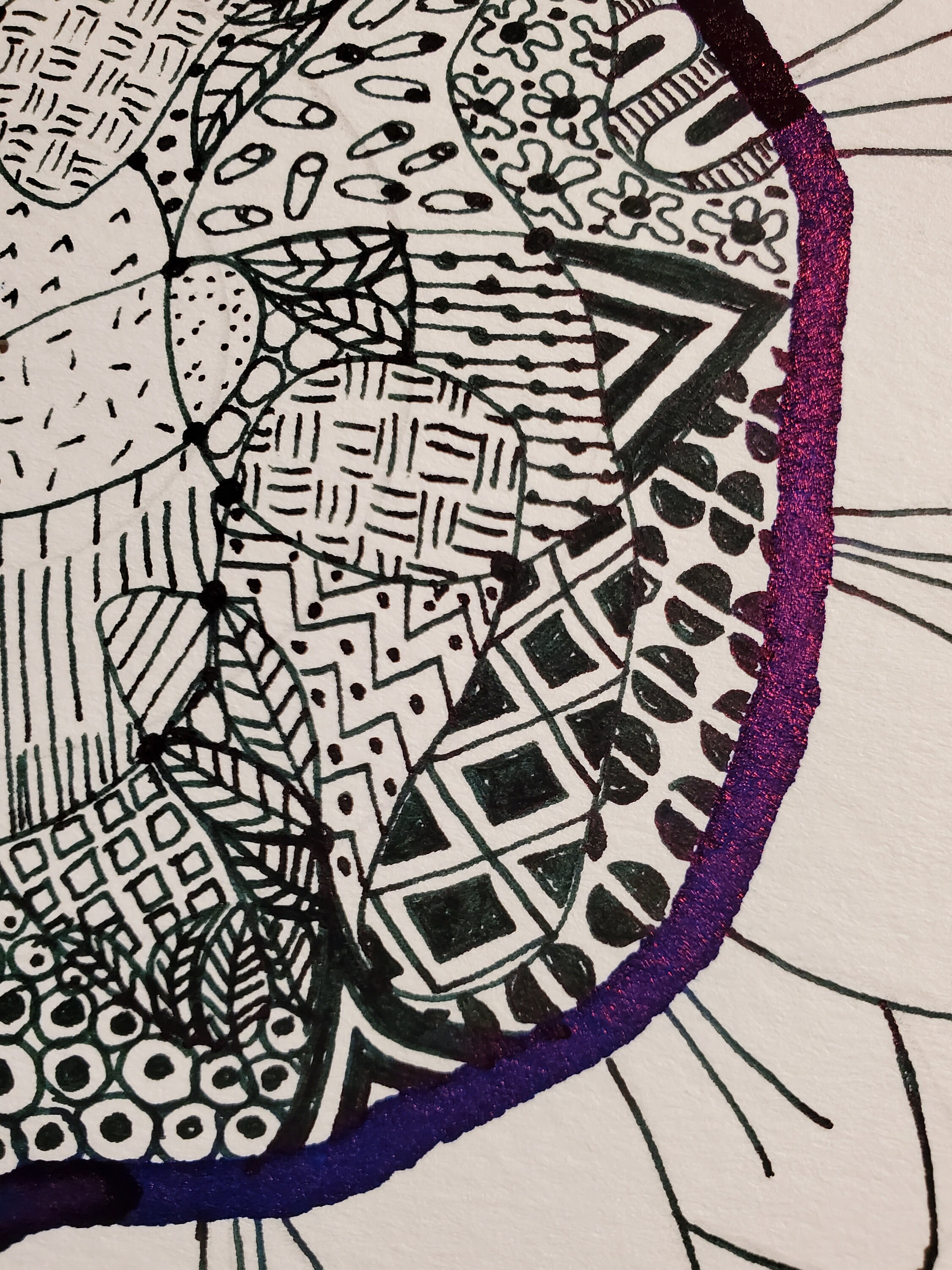 Sunflower, an Inkling. Pen and Ink Drawing. Sparkly Vibrant Ink Circle ...