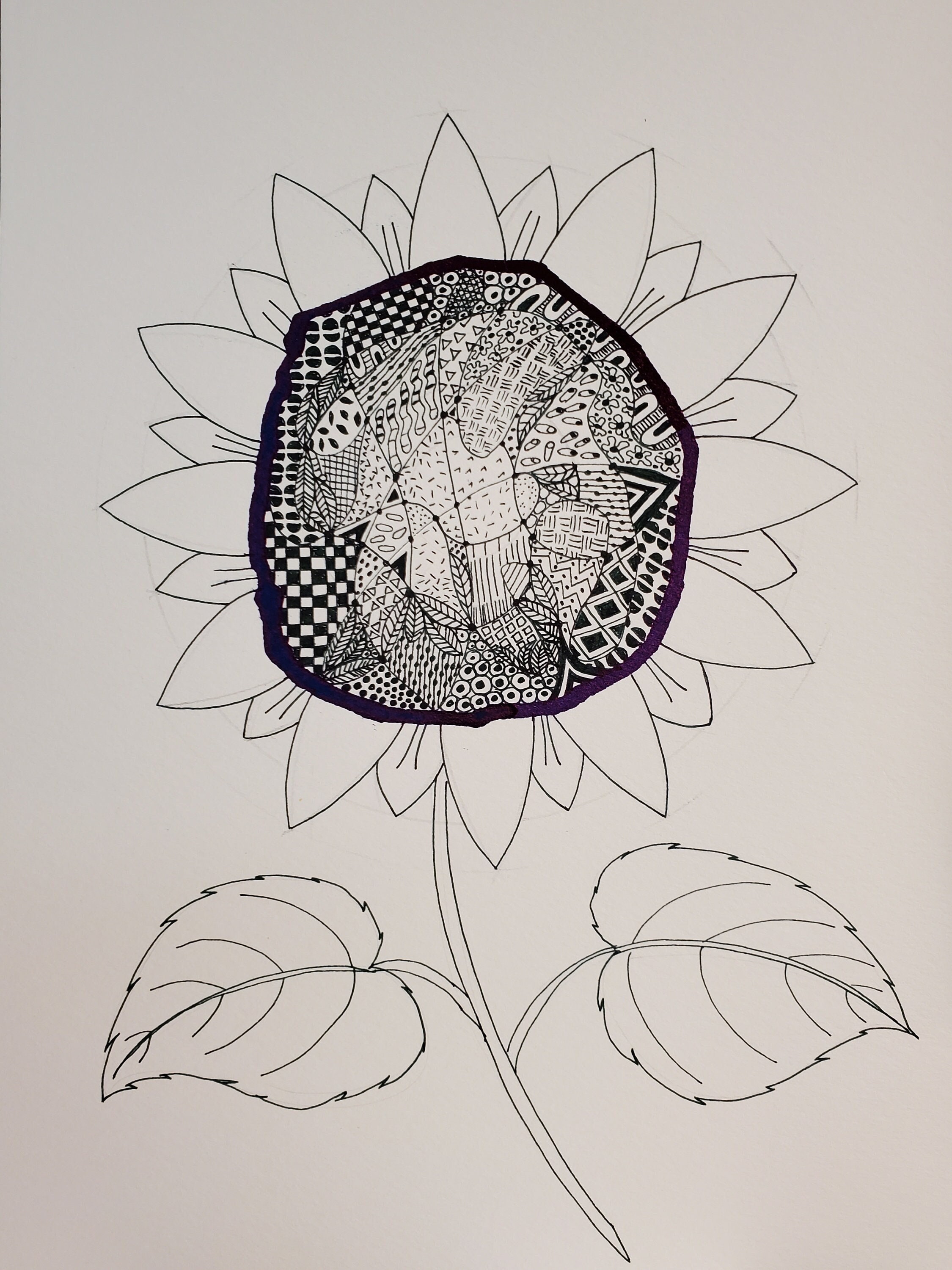 Sunflower, an Inkling. Pen and Ink Drawing. Sparkly Vibrant Ink Circle ...