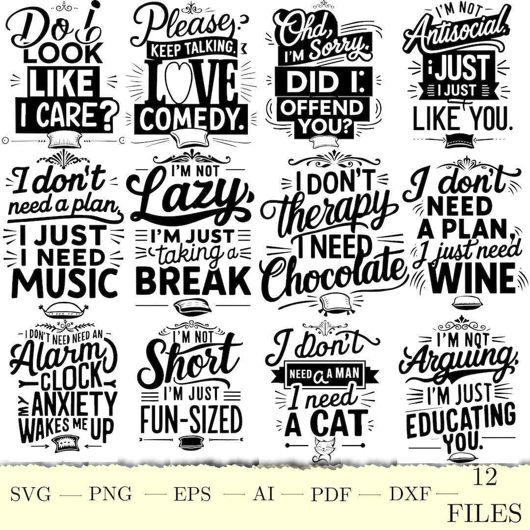 Sarcastic Quotes Bundle Svg, Png, Ai Funny Saying Vector for Cricut and ...