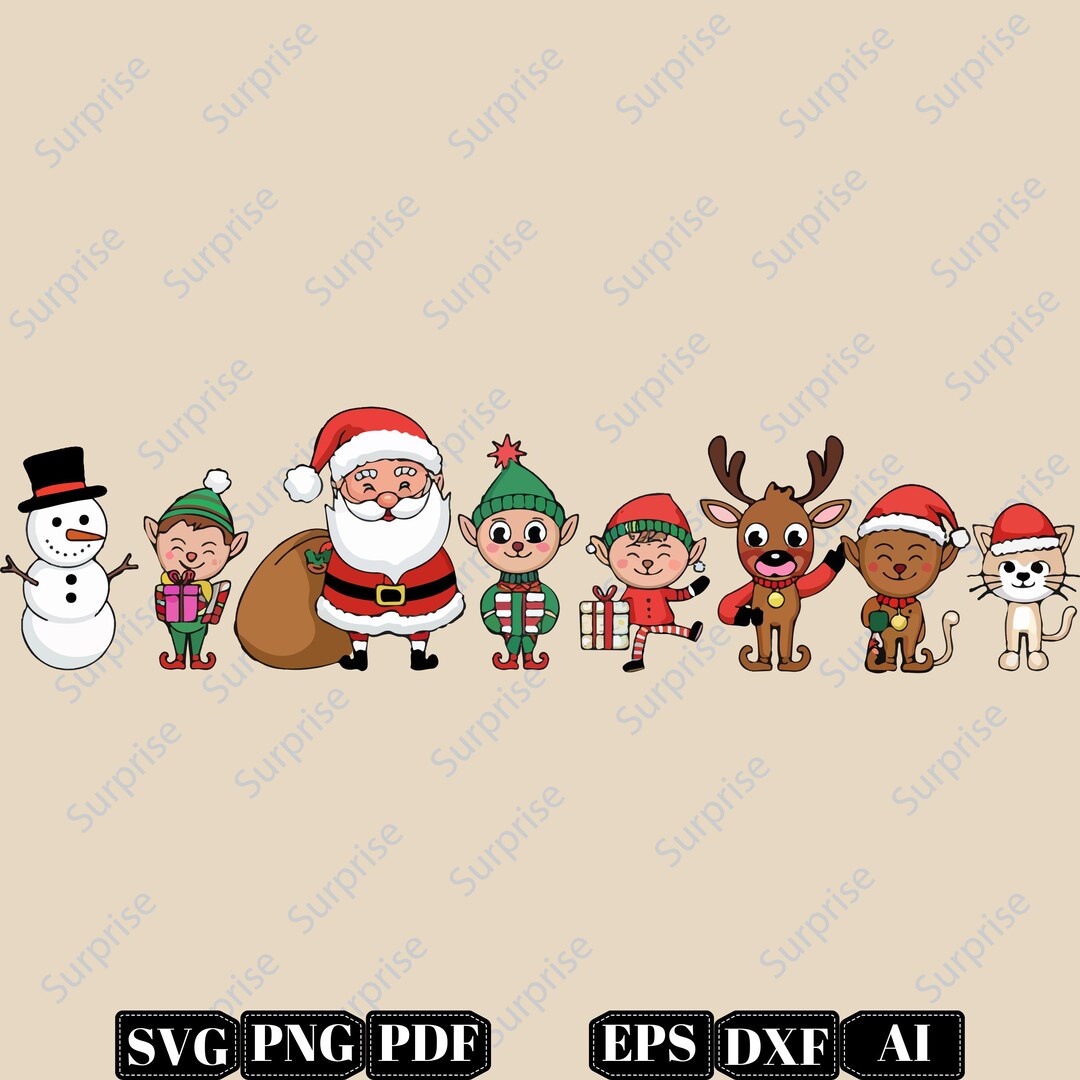 Christmas Cartoon Characters SVG Santa, Snowman, Elf, Reindeer Festive ...
