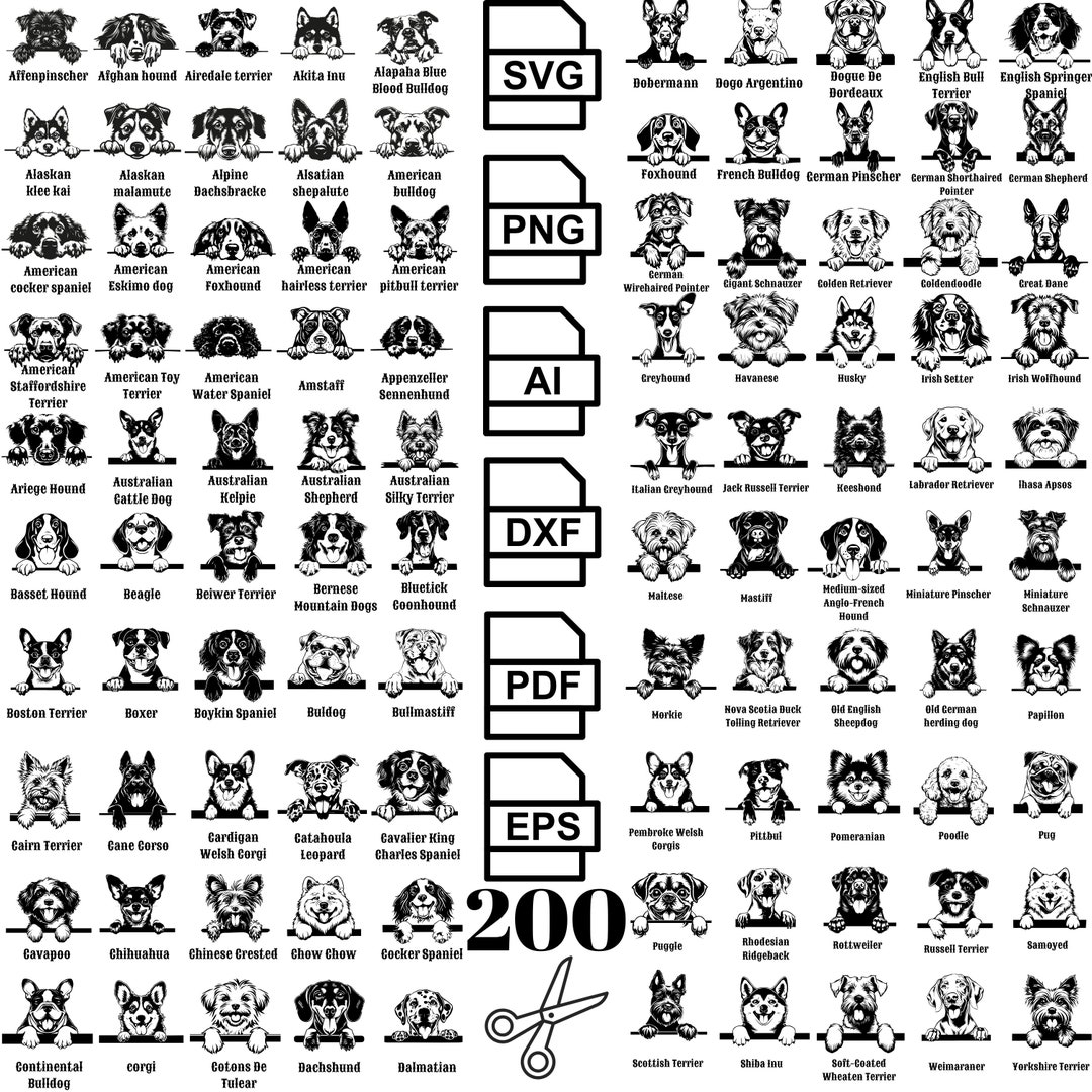200 Dog Breed Digital Art Bundle Ai, Svg, Png, Eps, Dxf, Pdf Files ...