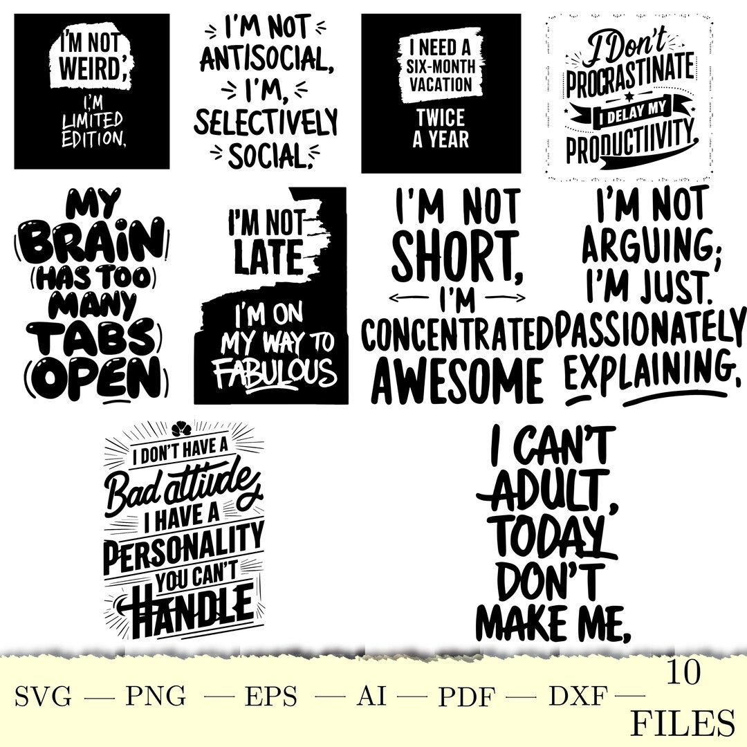 Sarcastic Quotes Bundle Svg, Png, Ai Funny Saying Vector for Cricut and ...