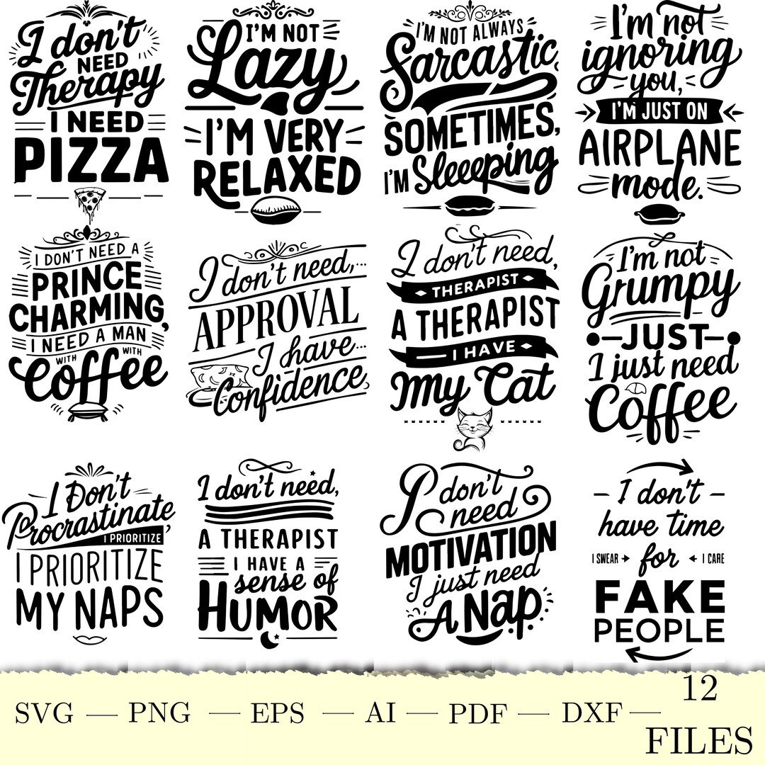 Sarcastic Quotes Bundle Svg, Png, Ai Funny Saying Vector for Cricut and ...