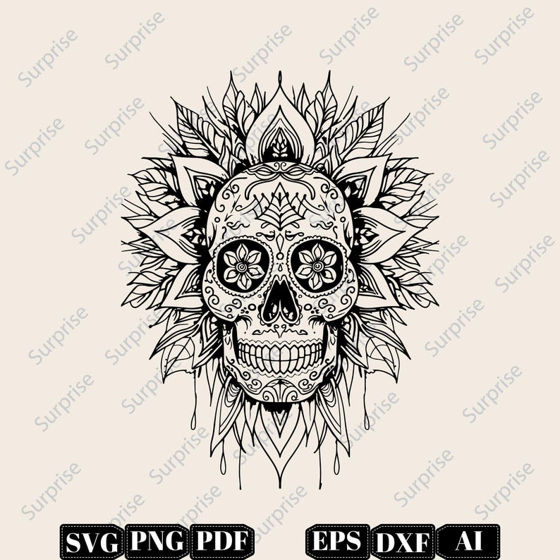Mandala Skull Svg Mini Horror Svg, Png, Ai, Eps, Pdf, Dxf Halloween ...
