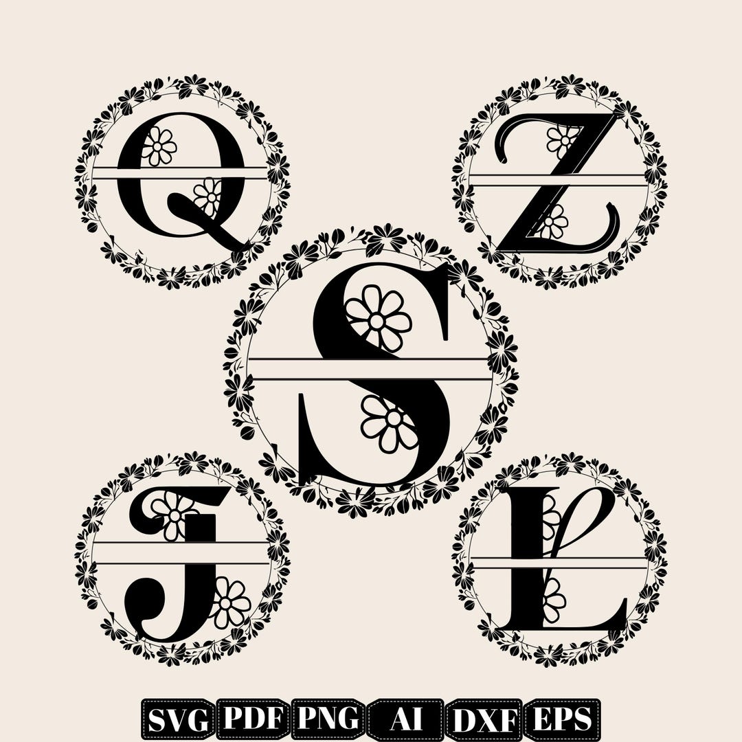 Split Monogram SVG Floral Monogram SVG Floral Alphabet SVG Floral ...