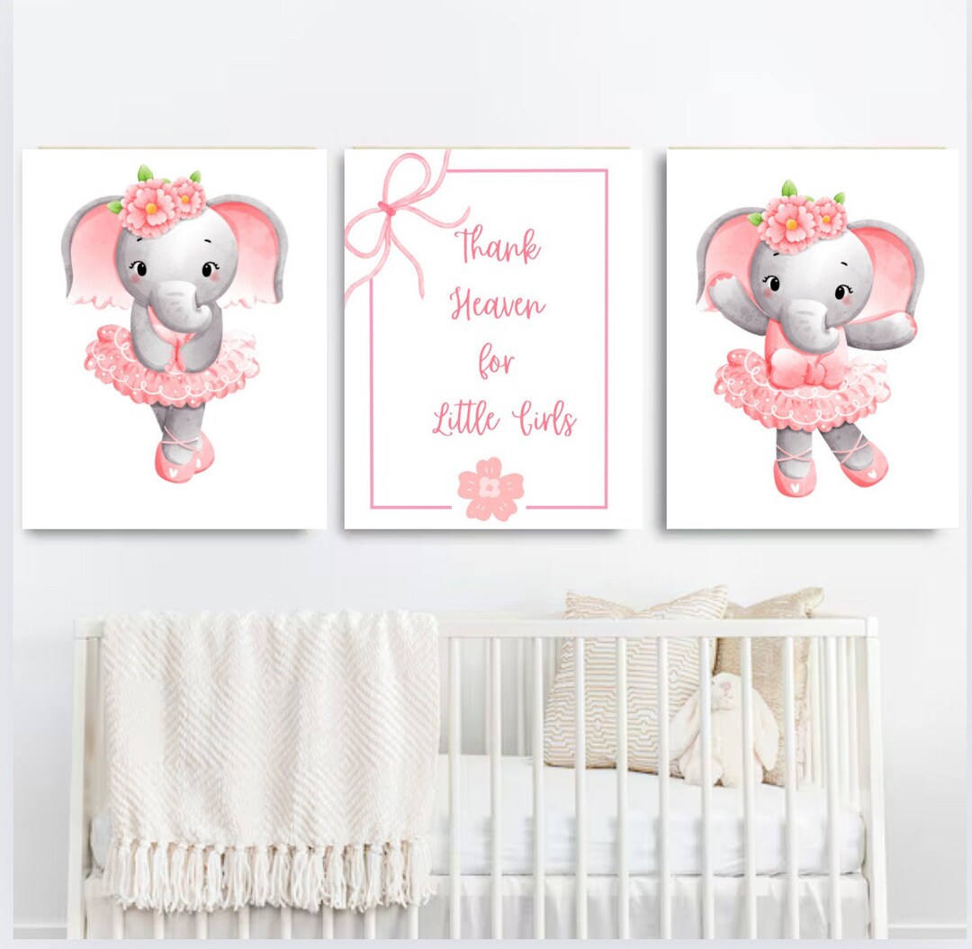 Ballerina Baby Elephant Girl Nursery Decor, Kids Ballet Room Wall Art ...
