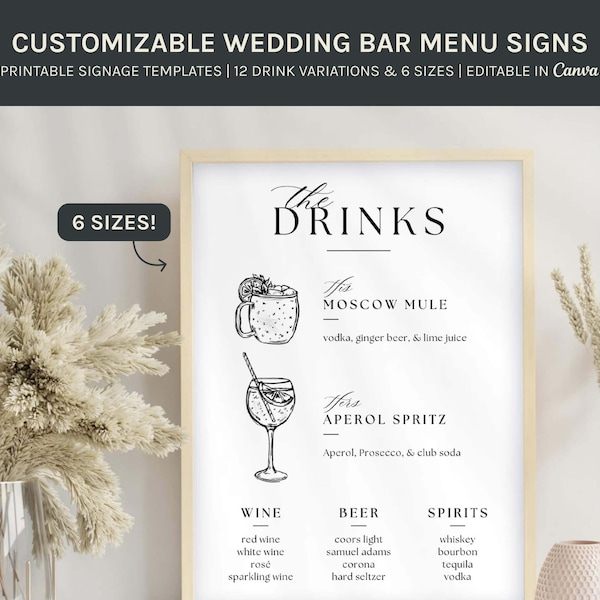 Printable Custom Wedding Bar Menu - Etsy