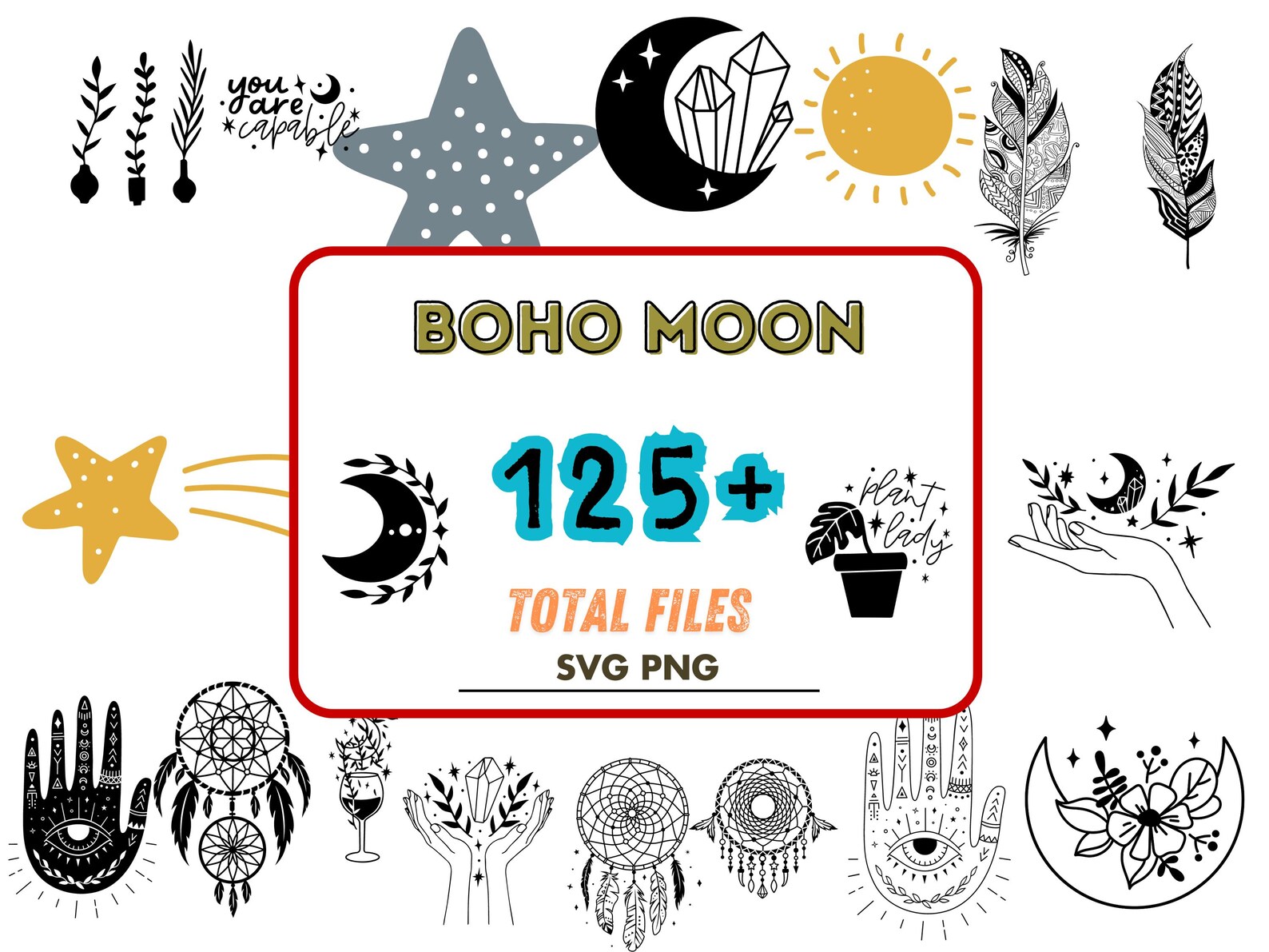 125+ Boho SVG Bundle, Boho Style Svg, Mystical Svg, Rainbow Svg, Sun ...