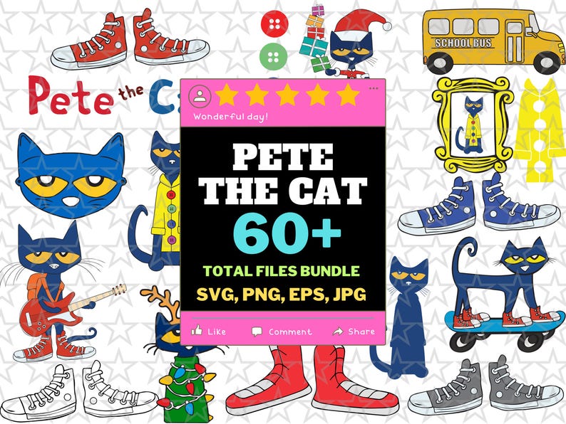 Pete the Cat Svg Bundle, Pete the Cat Png, Svg for Cricut, Clipart ...