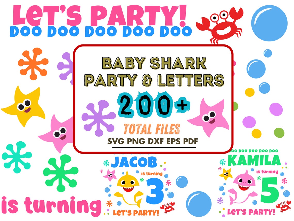 200 Baby Letters Party Shark Svg Bundle, Dxf Esp Pdf Svg Png, Alphabets ...