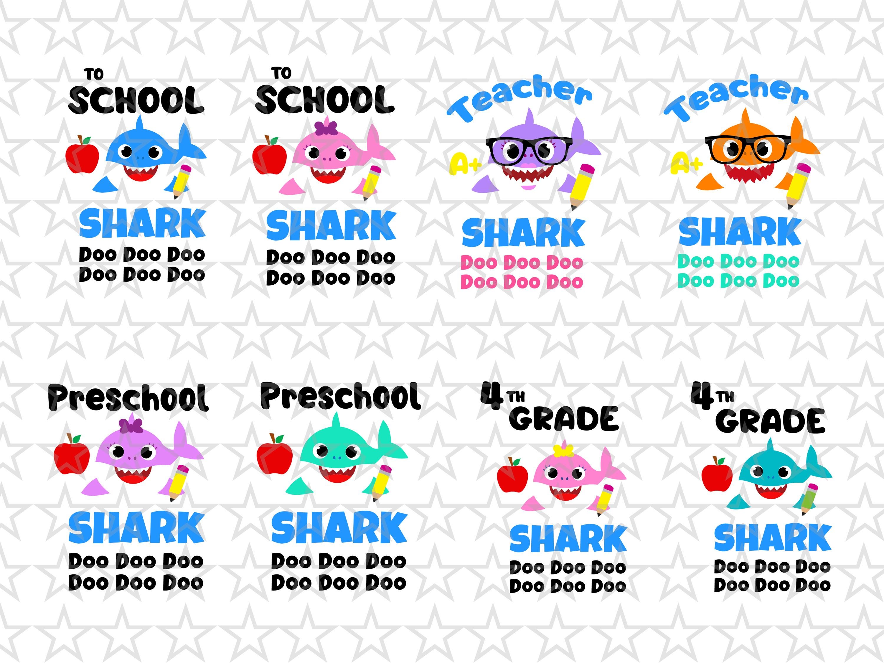 Baby School Shark Svg Bundle, 30 Svg Png Bundle, School Svg, Shark ...