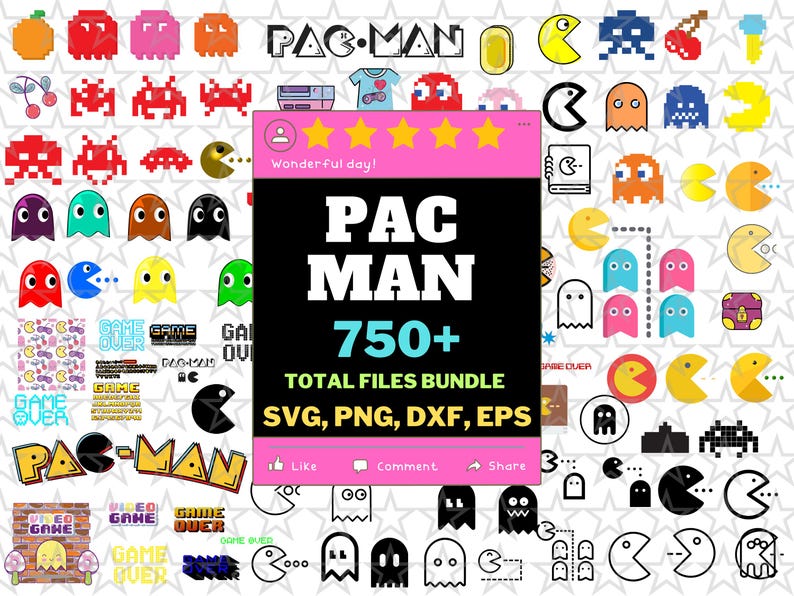 750+ Pac Man SVG Bundl, Includes Pac Man Pngs, Retro Arcade Clipart ...