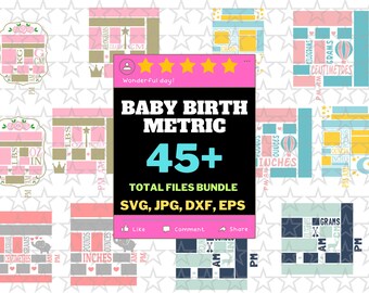 Baby Stats Bundle SVG Baby Birth Announcement Template Svg Baby Shower ...