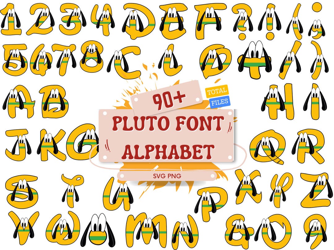 Pluto Alphabet SVG, Cartoon Font Bundle, Mouse Font SVG, Digital Font Pack, Cricut Silhouette ...