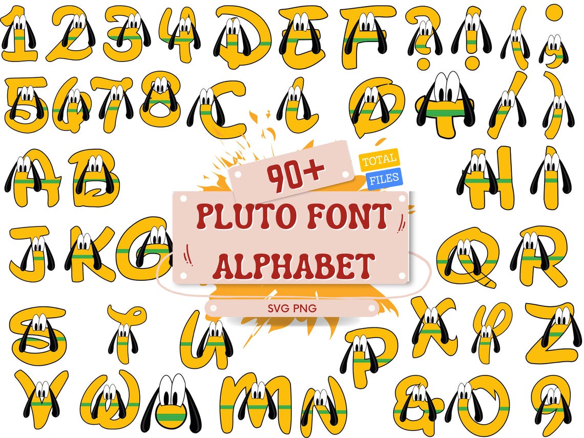 Pluto Alphabet SVG, Cartoon Font Bundle, Mouse Font SVG, Digital Font ...