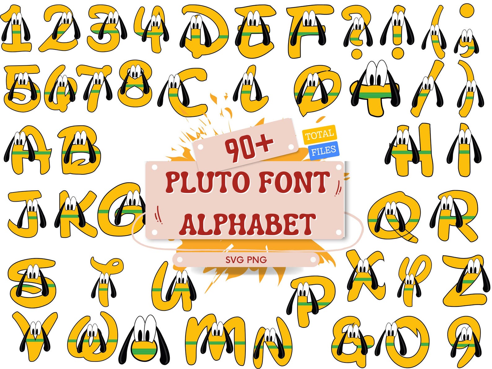 Pluto Alphabet SVG, Cartoon Font Bundle, Mouse Font SVG, Digital Font ...