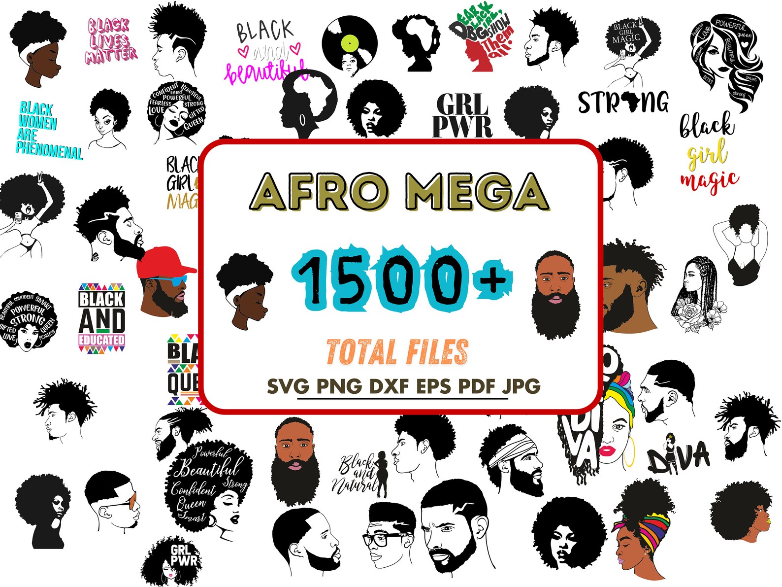 MEGA Afro Woman Svg, African Man Svg, Afro Queen Svg, Afro Svg for ...