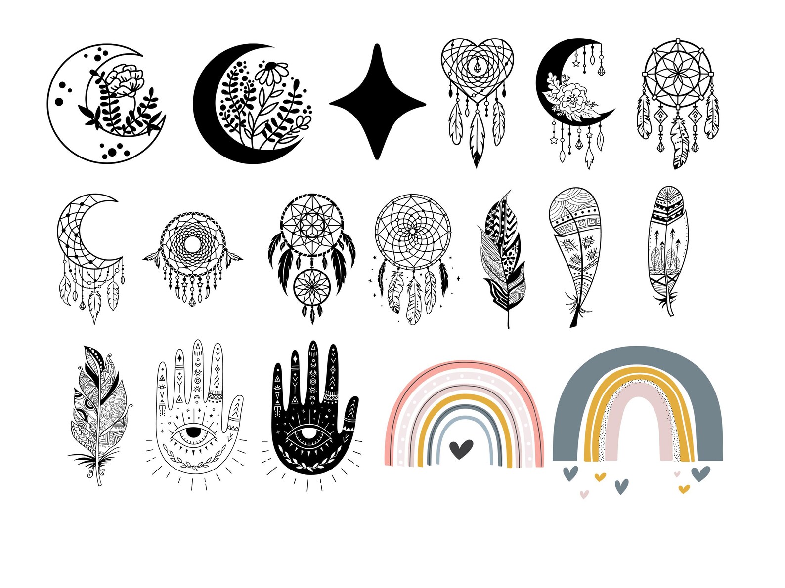 125+ Boho SVG Bundle, Boho Style Svg, Mystical Svg, Rainbow Svg, Sun ...