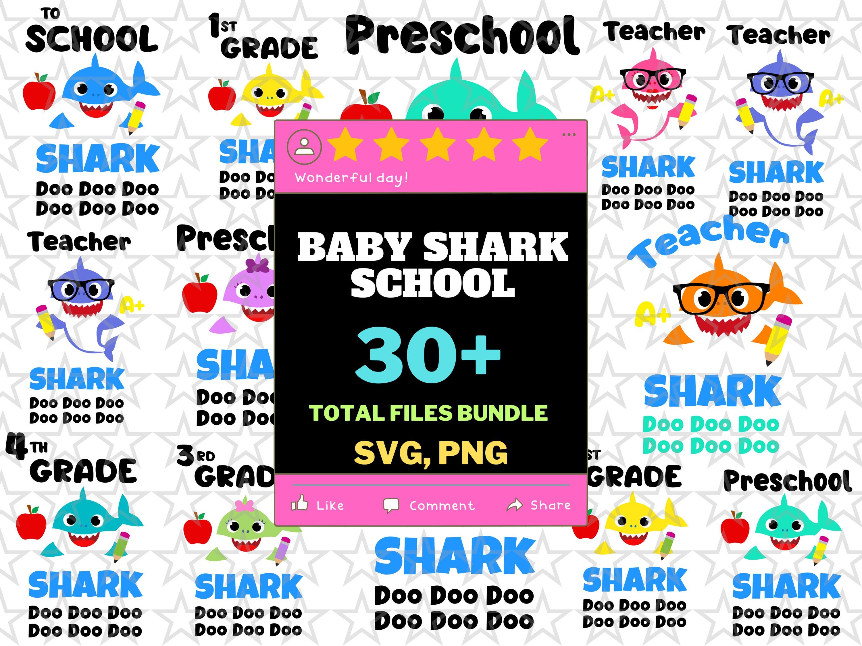 Baby School Shark Svg Bundle, 30 Svg Png Bundle, School Svg, Shark ...