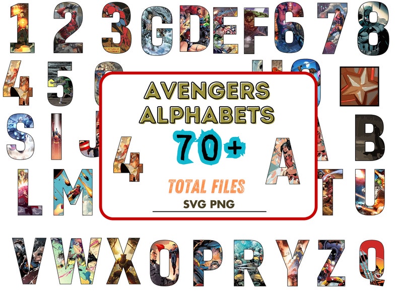 Avengers Alphabet Svg Bundle, Font Svg, Letters, Numbers, Svg Png ...