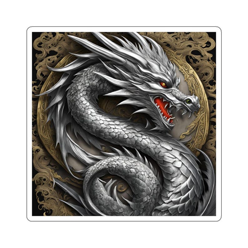 Silver Dragon Sticker Dnd Decal Water Bottle Luggage Car Window Laptop ...