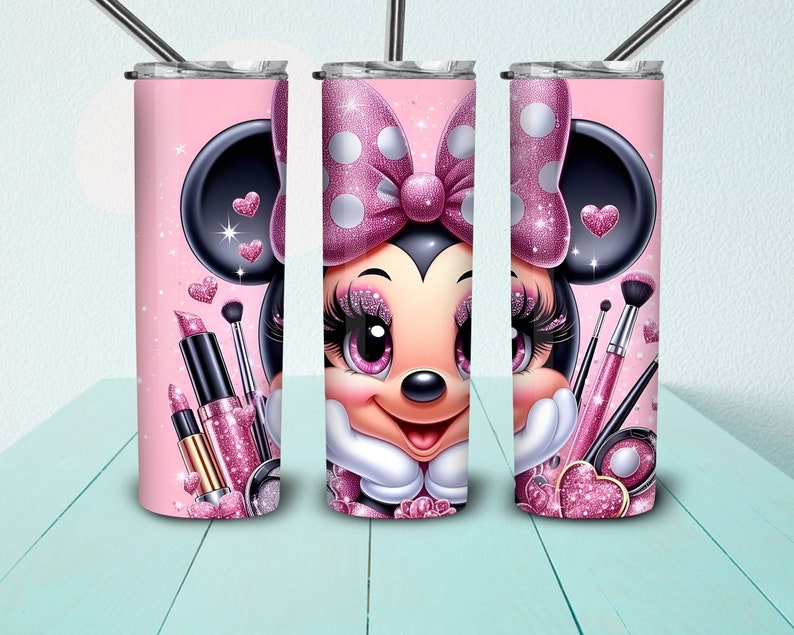 Beautiful Minnie Mouse Tumbler 20oz Skinny Straight, Pink Minnie Mouse ...