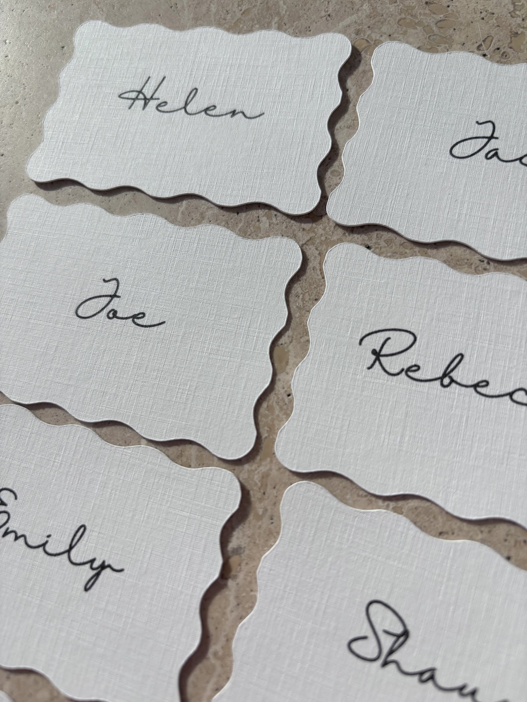 White Name Place Cards, Name Tags, Wavey Place Cards, Wedding Table ...