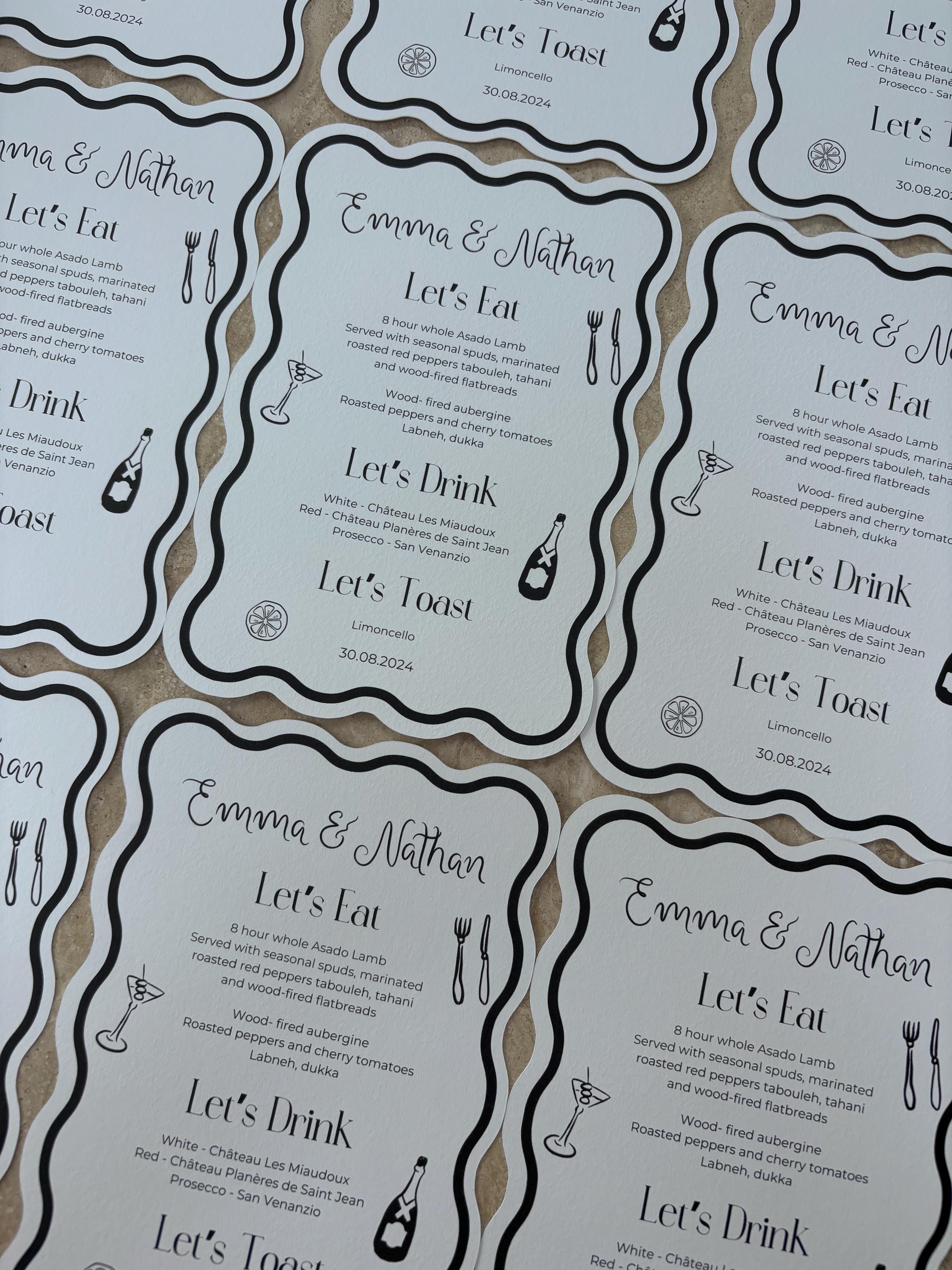 Dinner Menu, Wave Menus, Table Decor, Black and White Theme, Modern ...