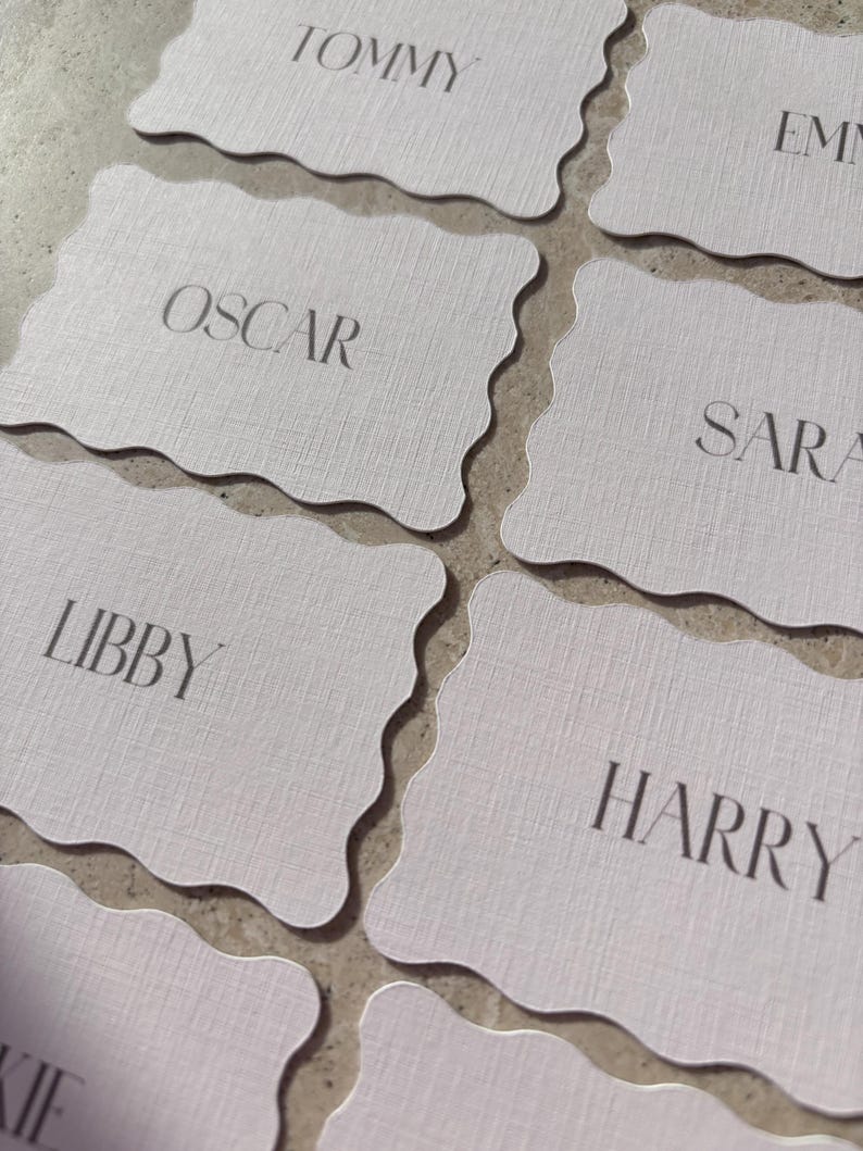 Blush Name Place Cards, Name Tags, Wavey Place Cards, Wedding Table ...
