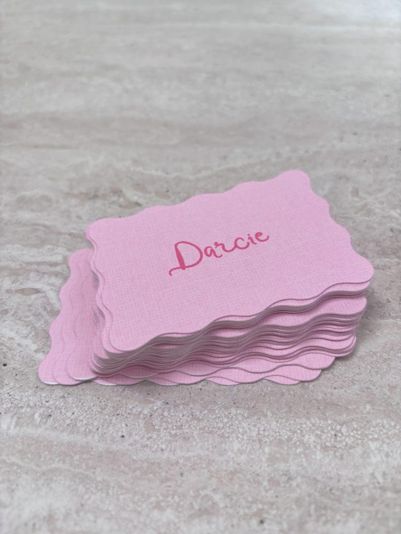 Pink Name Place Cards, Name Tags, Wavey Place Cards, Colourful Table ...