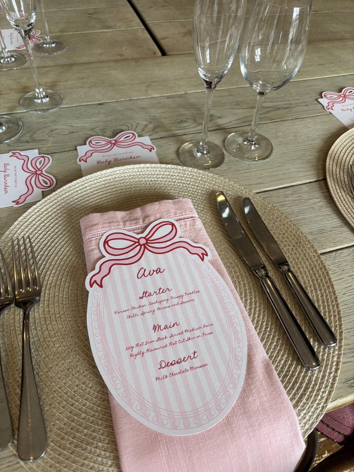 Bow Menu, Pink Menu, Wedding Menu, Baby Shower Menu, Bridal Shower Menu ...