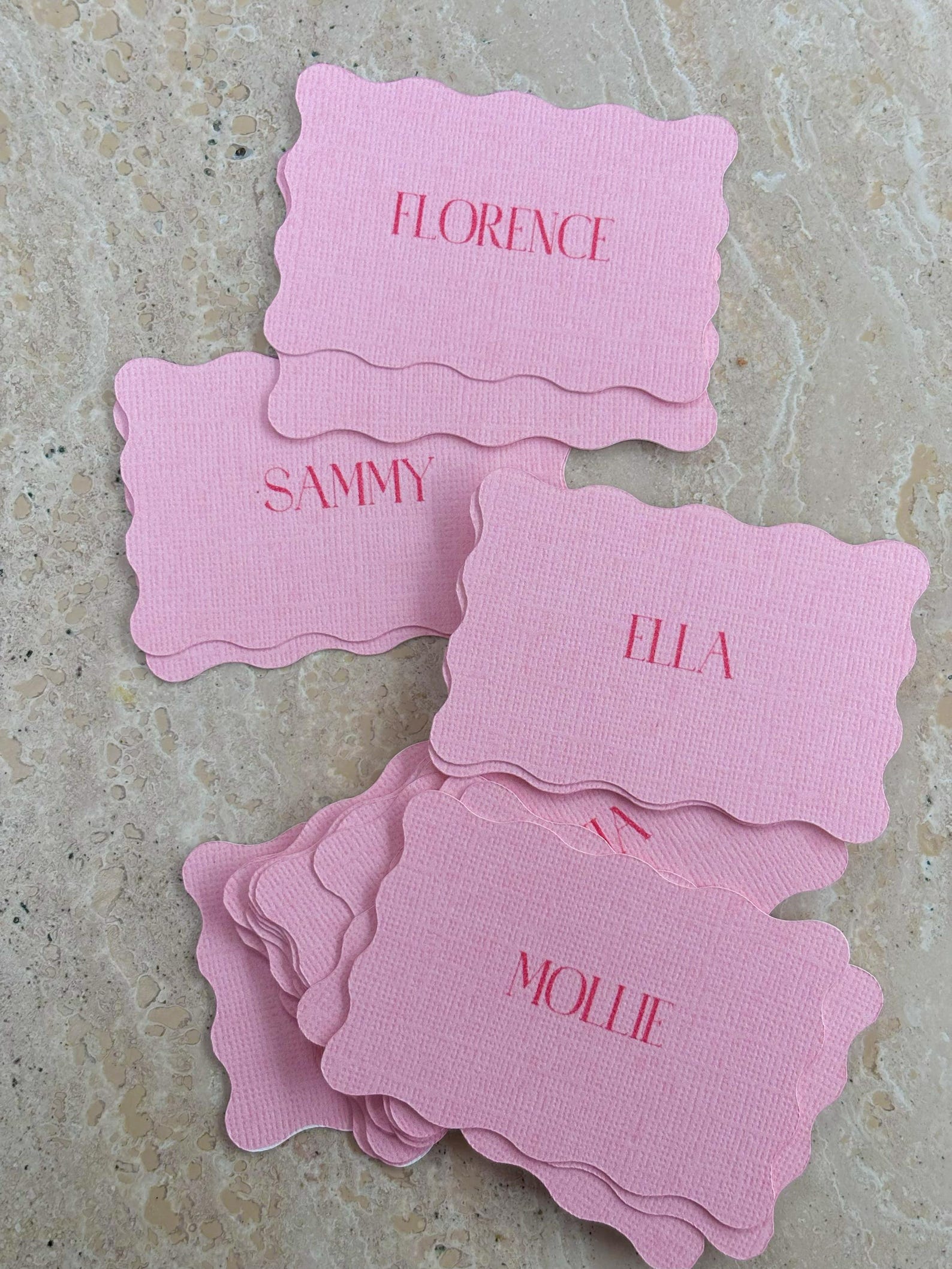 Pink Name Place Cards, Name Tags, Wavey Place Cards, Colourful Table ...