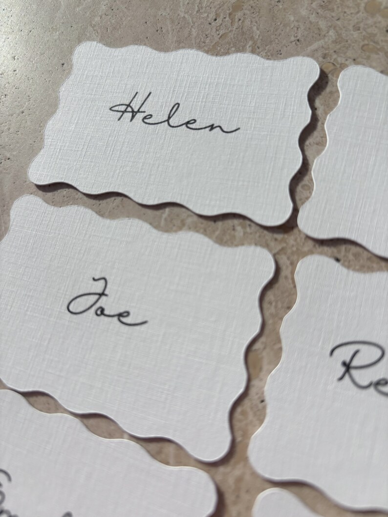 White Name Place Cards, Name Tags, Wavey Place Cards, Wedding Table ...