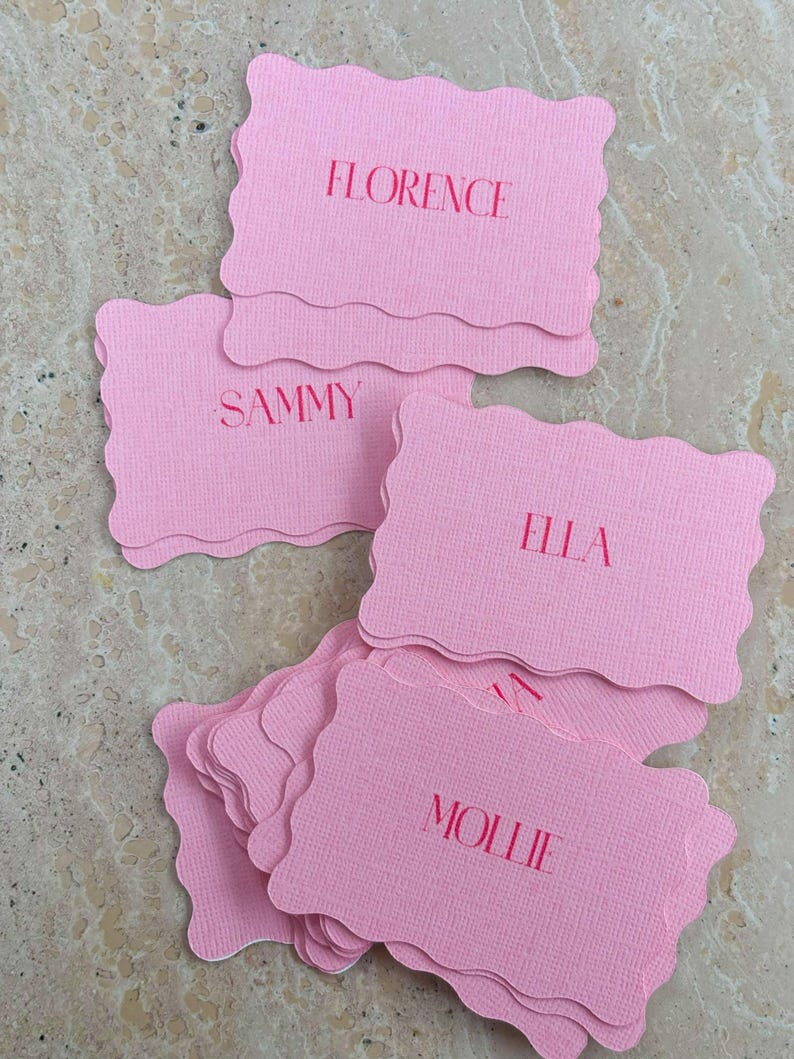 Pink Name Place Cards, Name Tags, Wavey Place Cards, Colourful Table ...
