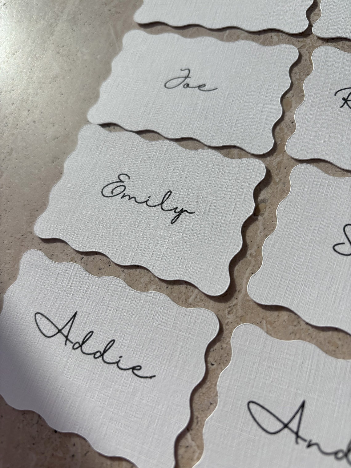 White Name Place Cards, Name Tags, Wavey Place Cards, Wedding Table ...