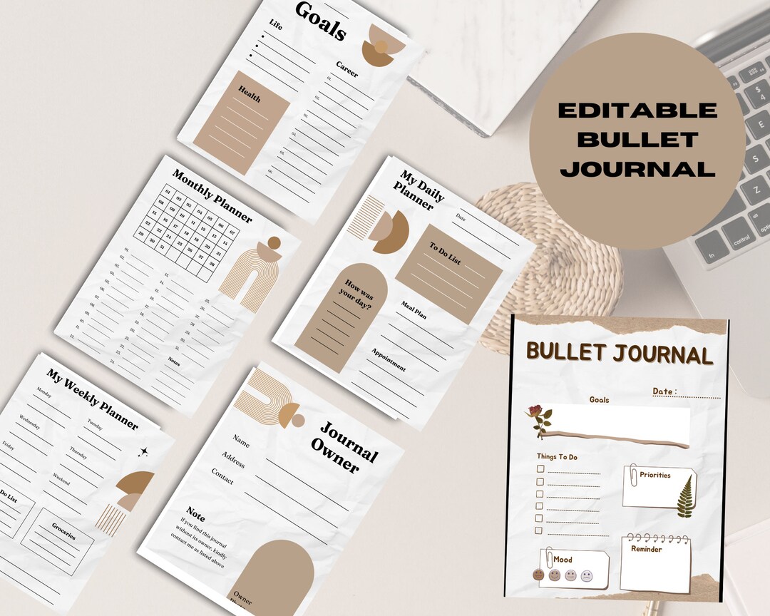 Editable Bullet Journal Bundle, Bullet Journal Planner, Digital Bullet ...