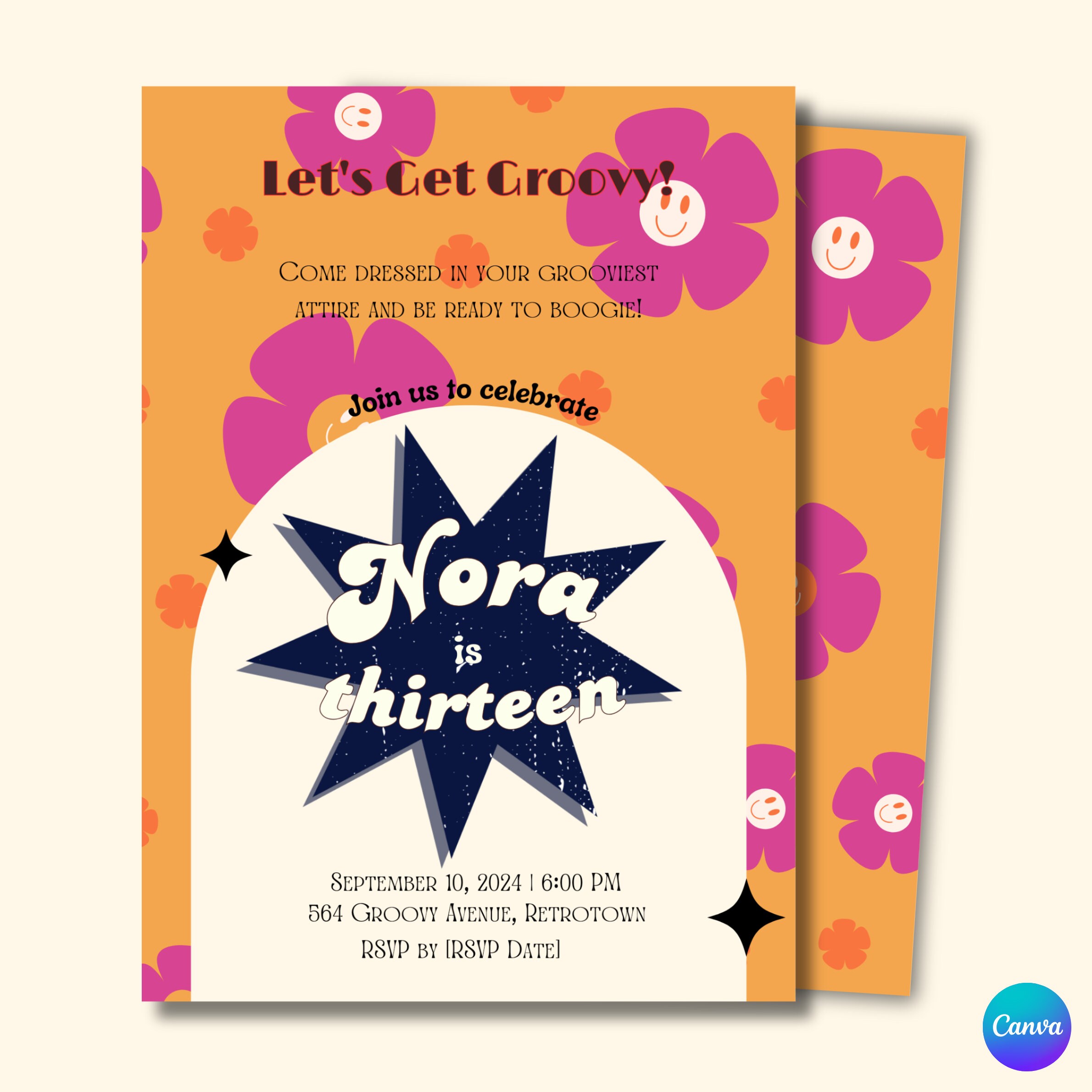 Editable Groovy Retro Birthday Invitation Template Customizable ...